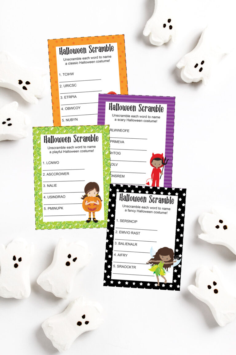 Printable Halloween Word Scramble Cards