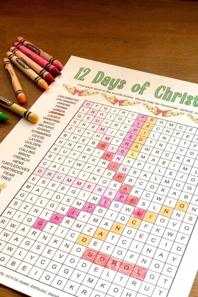 Printable 12 Days of Christmas Word Search